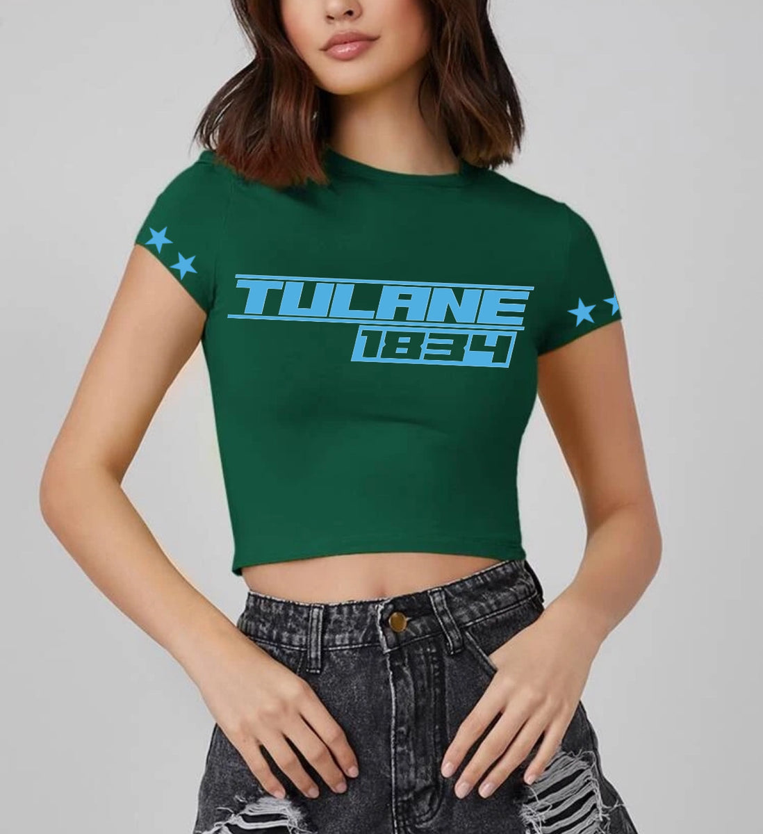 Custom College Starry Sleeve Cropped Baby Tee – Westway Customs